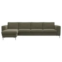 Ecksofa FLEXLUX "Fiore, super Sitzkomfort durch Kaltschaum im Sitz, L-Form" Sofas Gr. B/H/T: 295cm x 85cm x 159cm, Struktur, Chaiselongue links, grün (moss green) breite Armlehnen, Füße Alu