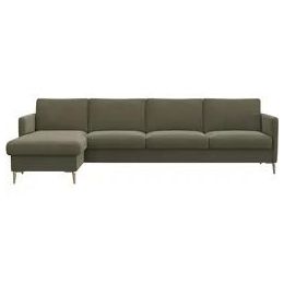 Ecksofa FLEXLUX "Fiore, super Sitzkomfort durch Kaltschaum im Sitz, L-Form" Sofas Gr. B/H/T: 280cm x 85cm x 159cm, Struktur, Chaiselongue links, grün (moss green) schmale Armlehnen, Füße Alu+ Eiche