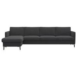 Ecksofa FLEXLUX "Fiore, L-Form" Sofas Gr. B/H/T: 280cm x 85cm x 159cm, Lederoptik, Chaiselongue links, grau (shark grey) schmale Armlehnen, Kaltschaum, Füße Alu+schwarz