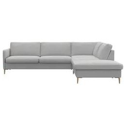 Ecksofa FLEXLUX "Fiore, super Sitzkomfort durch Kaltschaum im Sitz, L-Form" Sofas Gr. B/H/T: 266cm x 85cm x 225cm, Struktur, Ottomane rechts, grau (stone grau) schmale Armlehnen, Füße Alu+ Eiche