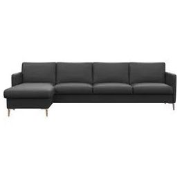 Ecksofa FLEXLUX "Fiore, super Sitzkomfort durch Kaltschaum im Sitz, L-Form" Sofas Gr. B/H/T: 280cm x 85cm x 159cm, Echtleder, Chaiselongue links, schwarz (deep schwarz) schmale Armlehnen, Füße Alu+ Eiche