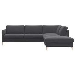 Ecksofa FLEXLUX "Fiore, super Sitzkomfort durch Kaltschaum im Sitz, L-Form" Sofas Gr. B/H/T: 266cm x 85cm x 225cm, Chenille, Ottomane rechts, grau (dervit grau) schmale Armlehnen, Füße Alu+ Eiche