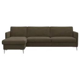 Ecksofa FLEXLUX "Fiore, L-Form, bequem und komfortabel durch hochwertigem Sitzaufbau" Sofas Gr. B/H/T: 247cm x 85cm x 92cm, Lederoptik, Chaiselongue links, braun (camel brown) schmale Armlehnen, Kaltschaum, Füße Alu