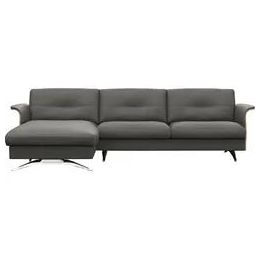 Ecksofa FLEXLUX "Glow bequem und komfortabel durch hochwertigen Sitzaufbau, L-Form" Sofas Gr. B/H/T: 273cm x 81cm x 158cm, Echtleder, Chaiselongue links, grau (warm mineral grau) Modernes skandinavisches Design