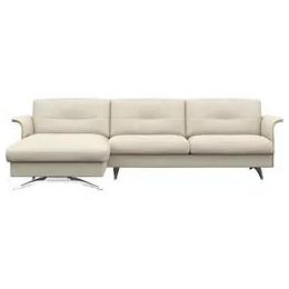 Ecksofa FLEXLUX "Glow bequem und komfortabel durch hochwertigen Sitzaufbau, L-Form" Sofas Gr. B/H/T: 273cm x 81cm x 158cm, Echtleder, Chaiselongue links, weiß (warm weiß) Modernes skandinavisches Design