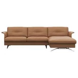 Ecksofa FLEXLUX "Glow bequem und komfortabel durch hochwertigen Sitzaufbau, L-Form" Sofas Gr. B/H/T: 273cm x 81cm x 158cm, Echtleder, Chaiselongue rechts, braun (modern cognac brown) Modernes skandinavisches Design