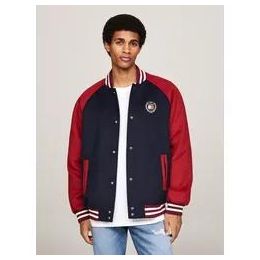 Bomberjacke Tommy Jeans "TJM WOOL BLEND CREST BOMBER" Gr. XL, bunt (schwarz night navy, regatta rot) Herren Jacken Color Block-Design, Tommy Jeans-Wappen-Stickerei auf Brust