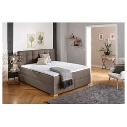 Boxbett Home Affaire "Olivet" Komplettbetten Gr. Struktur (100% Polyester), Liegefläche B/L: 160cm x 220cm, Gewicht bis: 120 kg H4, Tonnentaschen-Federkernmatratze, braun (hellbraun) in 4 Farben, Breiten, 2 Matratzenarten, auch Überlänge 220 cm