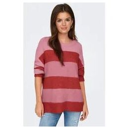 Mendler Rundhalspullover ONLY "ONLFILONE LIFE LS O-NECK CC KNT" Gr. XL (42), pink (pink cosmos stripes:valiant poppy) Damen Pullover