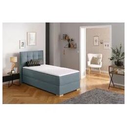 Boxbett Home Affaire "Olivet" Komplettbetten Gr. Struktur (100% Polyester), Liegefläche B/L: 90cm x 200cm, Gewicht bis: 120 kg H4, Tonnentaschen-Federkernmatratze, blau (petrol) in 4 Farben, Breiten, 2 Matratzenarten, auch Überlänge 220 cm