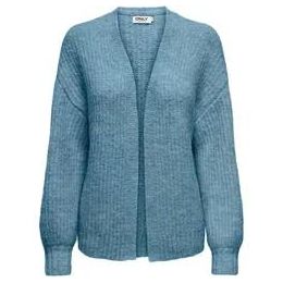 Strickjacke Only "ONLMAGGIE LIFE LS RIB OPEN CARDI CC KNT" Gr. XS (34), blau (coronet blue detail:melange) Damen Strickjacken