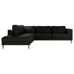 Ecksofa Trendmanufaktur "Luzi, wahlweise mit Schlaffunktion und Bettkasten bestellbar, L-Form" Sofas Gr. B/H/T: 264cm x 80cm x 203cm, Samtvelours, Ottomane links, ohne Schlaffunktion, ohne Bettkasten, braun (eiffel tower) Designsofa mit Ottomane, Metallfüße schwarz, Breite 264 cm