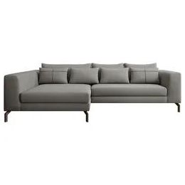 Ecksofa Inosign "Cross, mit softem Sitz, L-Form, wendbare Zierkissen, Breite 284 cm" Sofas Gr. B/H/T: 284cm x 82cm x 172cm, Struktur fein, Ottomane links, grau (dunkelgrau) Couch mit vielen Kissen, stylische Kreuznaht, elegante Metallfüße