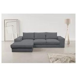 Ecksofa WERK2 "Rozzana" Sofas Gr. B/H/T: 280cm x 86cm x 190cm, Plüsch 16490, Ottomane links, grau Design Ecksofa mit hohem Komfort in trendig-weichem Cord & Breitcord