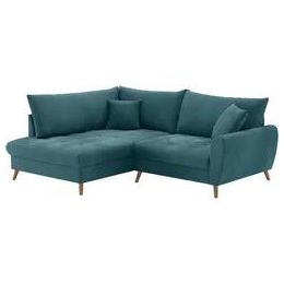 Ecksofa Home Affaire "Blackburn II, L-Form" Sofas Gr. B/H/T: 230cm x 71cm x 190cm, Microfaser, Ottomane links, blau (memphis 13 petrol) Mit Kaltschaumpolsterung bis 140 kg belastbar