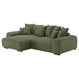 Ecksofa Home Affaire "Sundance II, L-Form" Sofas Gr. B/H/T: 318cm x 92cm x 188cm, Cord, Recamiere links, Ausführung Bettkasten / Bettfunktion / Topper, grün (stripes 8641 green) mit DuraSpring-Taschenfederkern bis 140 kg belastbar