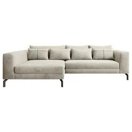 Ecksofa Inosign "Cross, mit softem Sitz, L-Form, wendbare Zierkissen, Breite 284 cm" Sofas Gr. B/H/T: 284cm x 82cm x 172cm, Feincord, Ottomane links, beige (cannoli cream) Couch mit vielen Kissen, stylische Kreuznaht, elegante Metallfüße