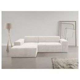 Ecksofa Inosign "Zeus-L" Sofas Gr. B/H/T: 253cm x 70cm x 188cm, Chenille, Ottomane links, beige (natur) Curvy Trend Ecksofa mit urbaner Optik