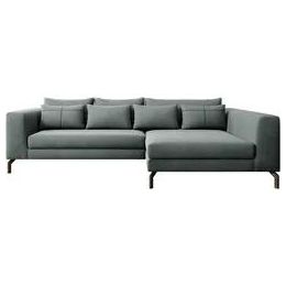 Ecksofa Inosign "Cross, mit softem Sitz, L-Form, wendbare Zierkissen, Breite 284 cm" Sofas Gr. B/H/T: 284cm x 82cm x 172cm, Struktur weich, Ottomane rechts, grau (schwarzgrau) Couch mit vielen Kissen, stylische Kreuznaht, elegante Metallfüße