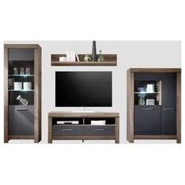 Stella Trading Mediawand HBZ "Balin mit LED-Beleuchtung, Stellmaß 325x197x45 cm" Sideboards Gr. B/H/T: 325cm x 197cm x 45cm, 2 St., eiche canyon/schwarz TV Lowboard für 55 Zoll geeignet