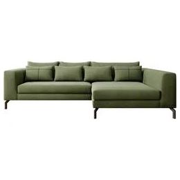 Ecksofa Inosign "Cross, mit softem Sitz, L-Form, wendbare Zierkissen, Breite 284 cm" Sofas Gr. B/H/T: 284cm x 82cm x 172cm, Struktur weich, Ottomane rechts, grün (hunter) Couch mit vielen Kissen, stylische Kreuznaht, elegante Metallfüße