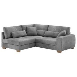 Ecksofa Home Affaire "Helena II, L-Form" Sofas Gr. B/H/T: 227cm x 68cm x 190cm, Veloursstoff, Ottomane links, mit Bettfunktion, grau (graphit) Mit Federkern, wahlweise mit Bett und Taschenfederkern