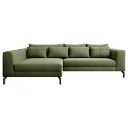 Ecksofa Inosign "Cross, mit softem Sitz, L-Form, wendbare Zierkissen, Breite 284 cm" Sofas Gr. B/H/T: 284cm x 82cm x 172cm, Struktur weich, Ottomane links, grün (hunter) Couch mit vielen Kissen, stylische Kreuznaht, elegante Metallfüße