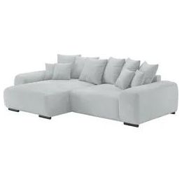 Ecksofa Home Affaire "Sundance" Sofas Gr. B/H/T: 318cm x 92cm x 188cm, Microfaser 2, Recamiere links, grau (novaclean avanti 3 silver) Dauerschläfer mit EasyBett-Schlaffunktion, Bettkasten und Topper