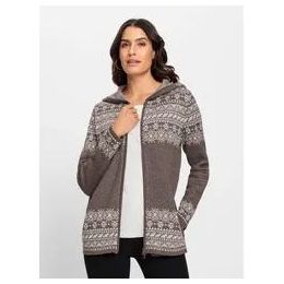 Strickjacke Inspirationen Gr. 38, grau (dunkeltaupe-ecru-gemustert) Damen Strickjacken