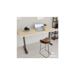 VESKA H&ouml;henverstellbarer Schreibtisch (140 x 70 cm) - Sitz- & Stehpult - B&uuml;rotisch Elektrisch H&ouml;henverstellbar mit Touchscreen & Stahlf&uuml;&szlig;en - Anthrazit/Bambus
