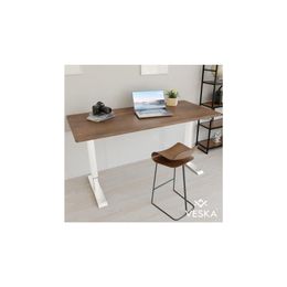 VESKA H&ouml;henverstellbarer Schreibtisch (140 x 70 cm) - Sitz- & Stehpult - B&uuml;rotisch Elektrisch H&ouml;henverstellbar mit Touchscreen & Stahlf&uuml;&szlig;en - Weiss/Antik