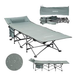 24MOVE&reg; Feldbett Campingbett bis 150 kg In-und Outdoor Camping faltbar mit Seitentasche und Kissen