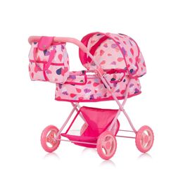 Chipolino Puppenwagen Dora Tasche, klappbar, Softtragetasche, Korb, Sonnendach pink