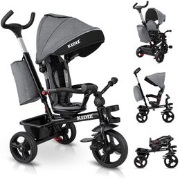 Kidiz&reg; Dreirad 5in1 Kinderdreirad mit Schubstange Lenksystem Stange ab 1 Jahr vorw&auml;rts und R&uuml;ckw&auml;rtsfahrt Jogger , Korb Tasche Getr&auml;nkehalter Sonnendach Gummir&auml;der, Buggy Fahrrad Baby Klappbar