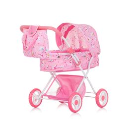 Chipolino Puppenwagen Dora Tasche, klappbar, Softtragetasche, Korb, Sonnendach rosa