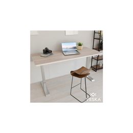 VESKA H&ouml;henverstellbarer Schreibtisch (140 x 70 cm) - Sitz- & Stehpult - B&uuml;rotisch Elektrisch H&ouml;henverstellbar mit Touchscreen & Stahlf&uuml;&szlig;en - Silber/Eiche