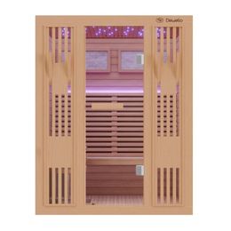 Dewello Finnische Sauna MINTO 150x130 Kabine aus Hemlock Tannenholz mit 4,5 kW Harvia Ofen, inkl Sauna Set