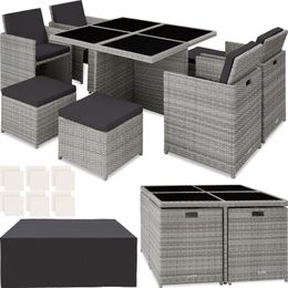 TecTake&reg; Aluminium Rattan Sitzgruppe, wetterfest und UV-best&auml;ndig, f&uuml;r 4 bis 8 Personen, zusammenschiebbar, inklusive Schutzh&uuml;lle