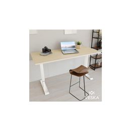 VESKA H&ouml;henverstellbarer Schreibtisch (140 x 70 cm) - Sitz- & Stehpult - B&uuml;rotisch Elektrisch H&ouml;henverstellbar mit Touchscreen & Stahlf&uuml;&szlig;en - Weiss/Bambus