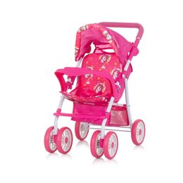 Chipolino Puppenwagen Dolly Korb faltbar Frontb&uuml;gel Fu&szlig;st&uuml;tze Griff verstellbar pink