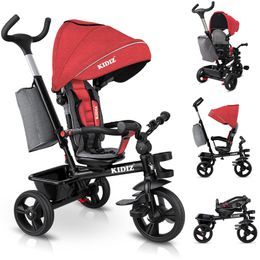 Kidiz&reg; Dreirad 5in1 Kinderdreirad mit Schubstange Lenksystem Stange ab 1 Jahr vorw&auml;rts und R&uuml;ckw&auml;rtsfahrt Jogger , Korb Tasche Getr&auml;nkehalter Sonnendach Gummir&auml;der, Buggy Fahrrad Baby Klappbar