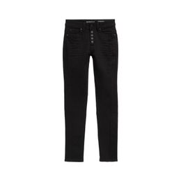 Tom Tailor Damen Kate Slim Jeans mit Knopfleiste, schwarz, Uni, Gr. 32/32