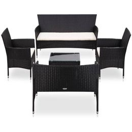 vidaXL - 5-tlg. Garten-Lounge-Set mit Auflagen Poly Rattan Schwarz