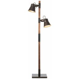 Lampe Plow Standleuchte 2flg schwarz stahl/holz 2x A60, E27, 10W, geeignet für Normallampen (nicht enthalten) Mit Fußschalter - Brilliant