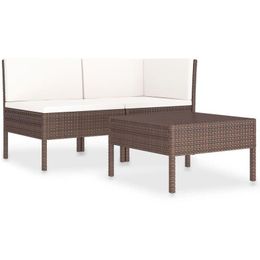 3-tlg. Garten-Lounge-Set mit Auflagen Poly Rattan Braun vidaXL