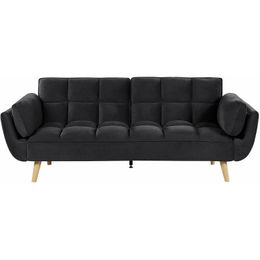 Beliani Schlafsofa 3-Sitzer Samtstoff Schwarz Schlaffunktion Retro Design Zierkissen Wohnzimmer