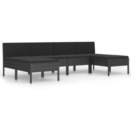 vidaXL - 6-tlg. Garten-Lounge-Set mit Auflagen Poly Rattan Schwarz