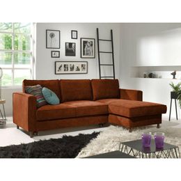 Jake – ecksofa mit schlaffunktion – mit bettkasten – 4-sitzer – aus velours – rechts - rostfarben