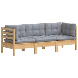 vidaXL - 3-Sitzer-Gartensofa mit Grauen Kissen Massivholz Kiefer