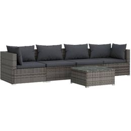 vidaXL - 5-tlg. Garten-Lounge-Set mit Kissen Poly Rattan Grau